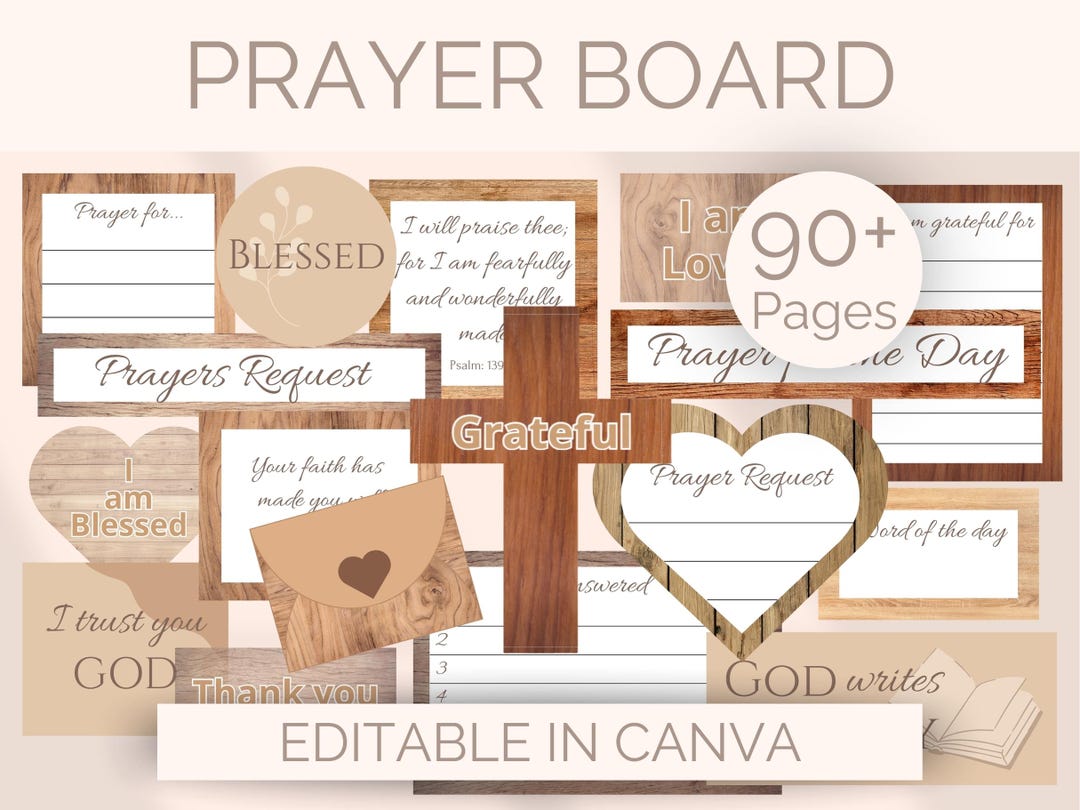 EDITABLE Prayer Board Kit Printable Devotion Board in Wood Design Boho ...