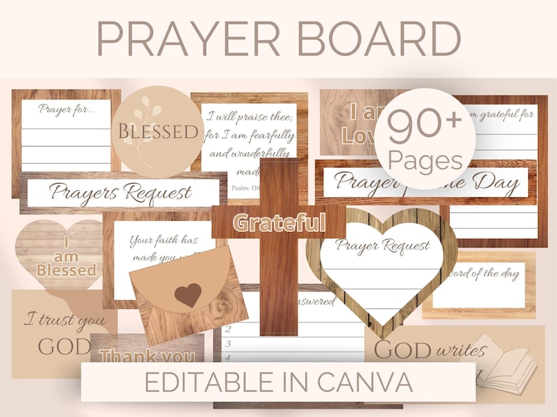 EDITABLE Prayer Board Kit Printable Devotion Board in Wood Design Boho ...