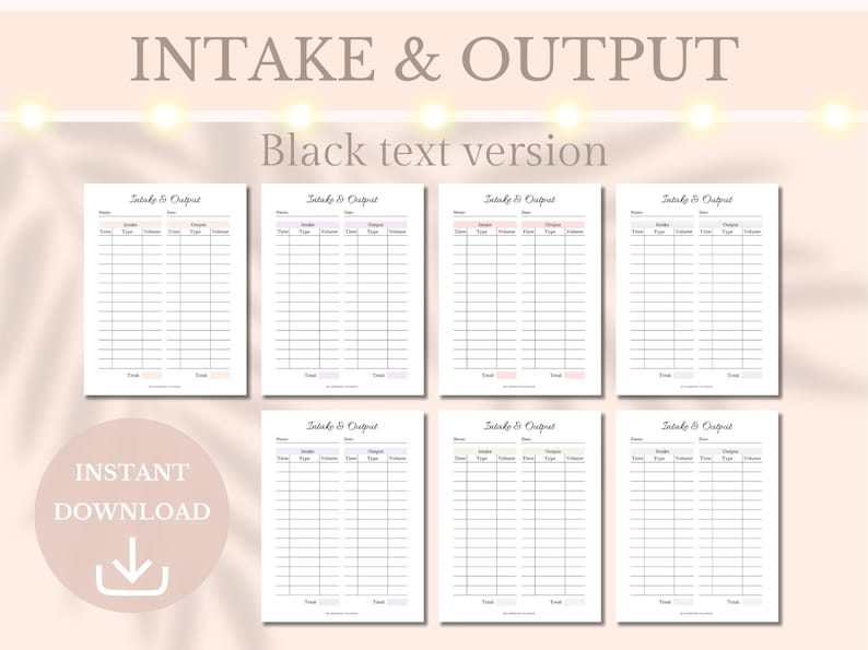 Fluid Intake and Output Tracker Printable Fluid Balance Chart Medical ...