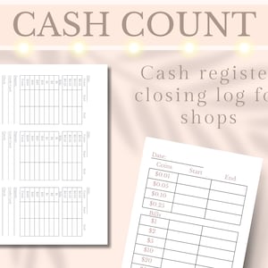 Cash Count Sheet Printable Cash Register Log Till Balance Cash ...