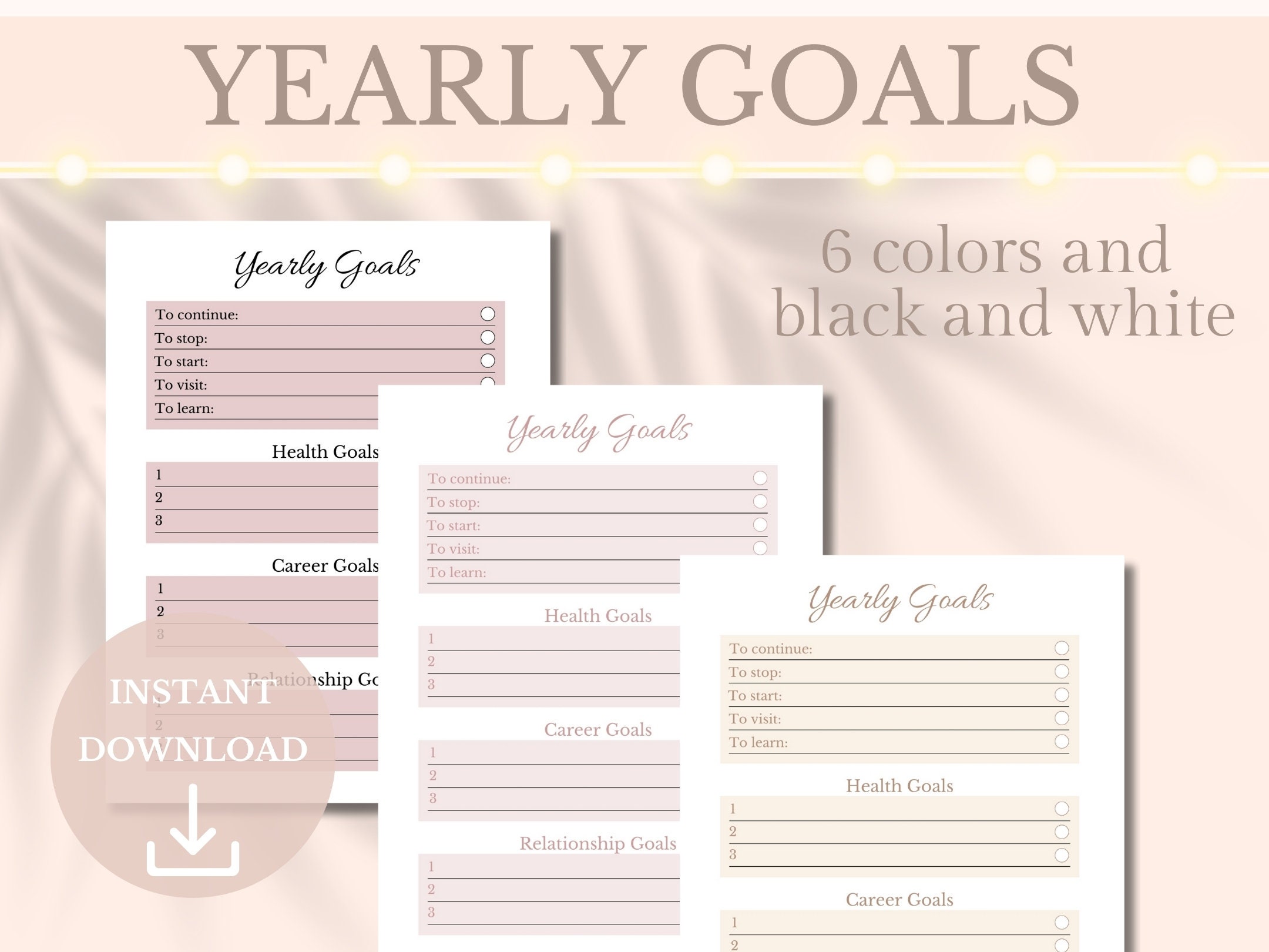 Yearly Goal Setting Printable Planner New Year's Resolution Tracker ...
