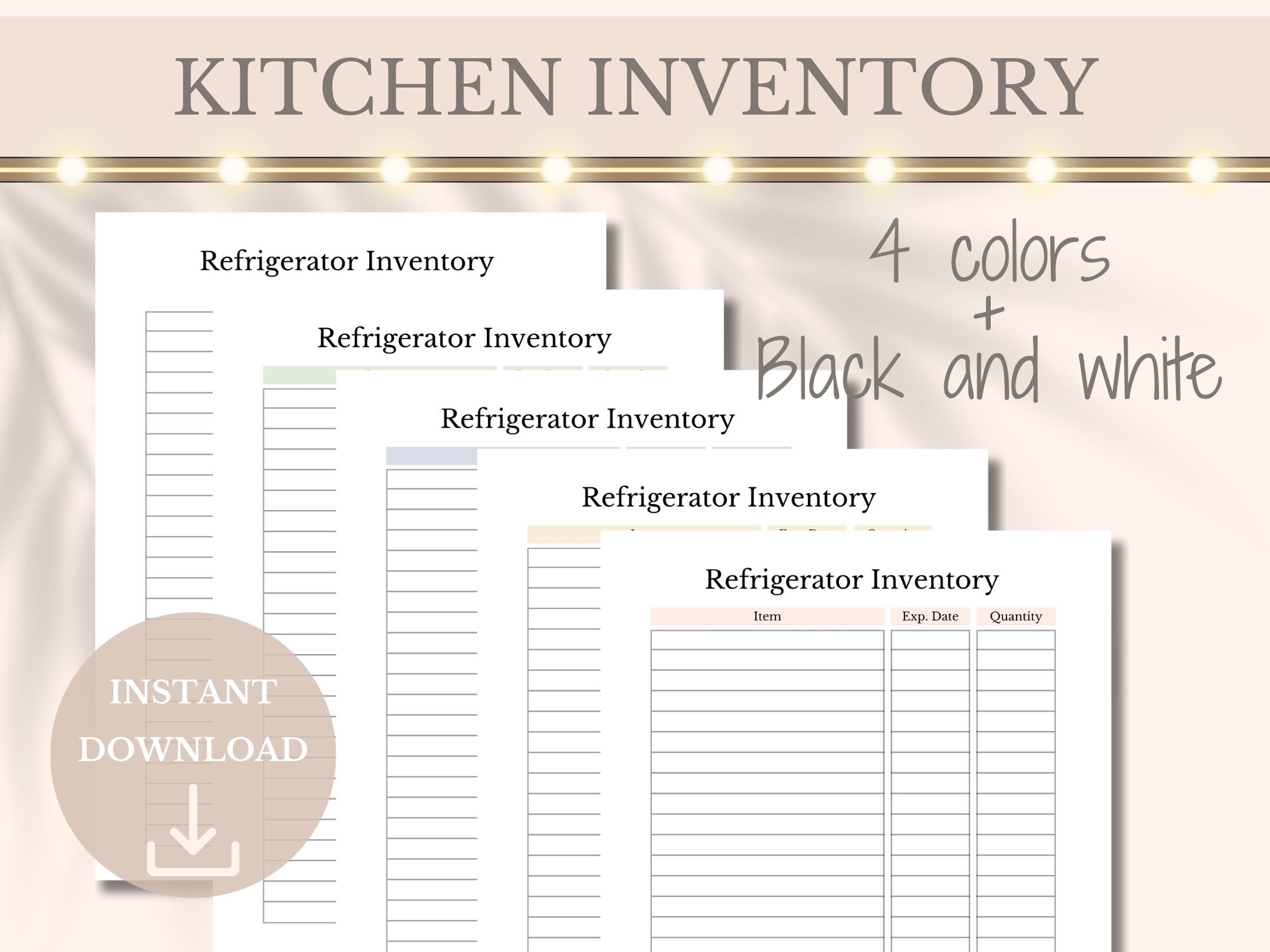 Kitchen Inventory Printable Tracker Food Log, Fridge Freezer Pantry ...