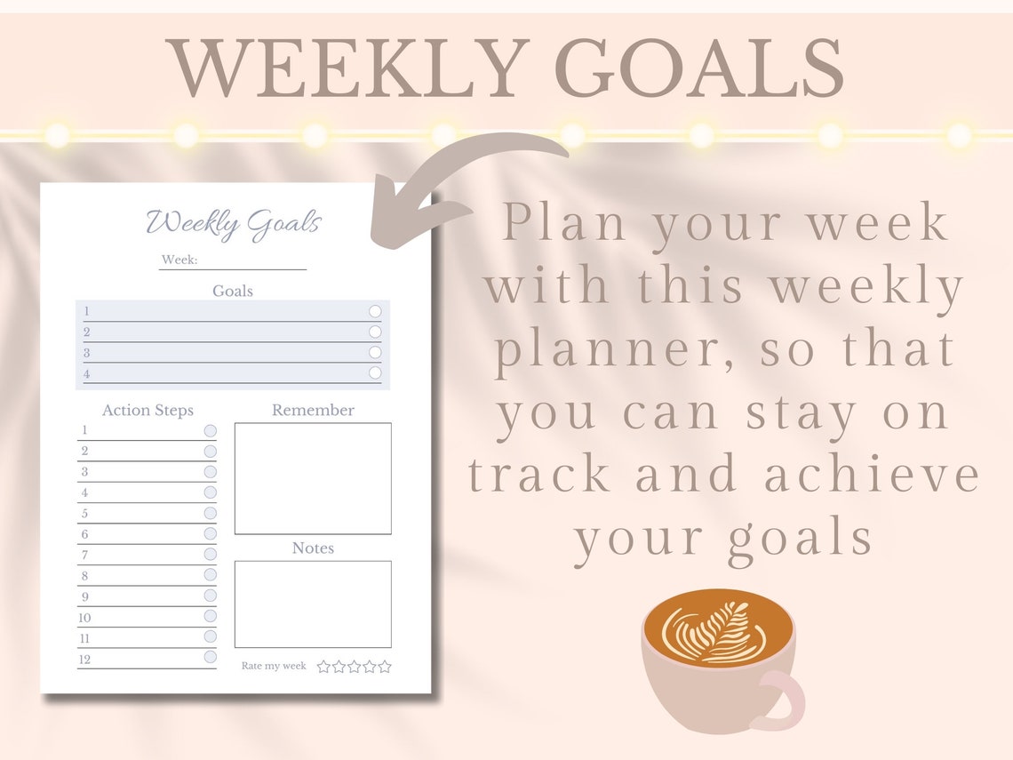 Weekly Goal Setting Printable Planner, to Do List Productivity Tracker ...