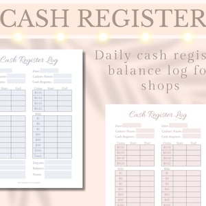 Cash Register Log Printable Cashier Shop Closing Drawer Till Balance ...