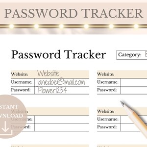 Minimalist Password Tracker Printable Planner Template, Simple Password ...