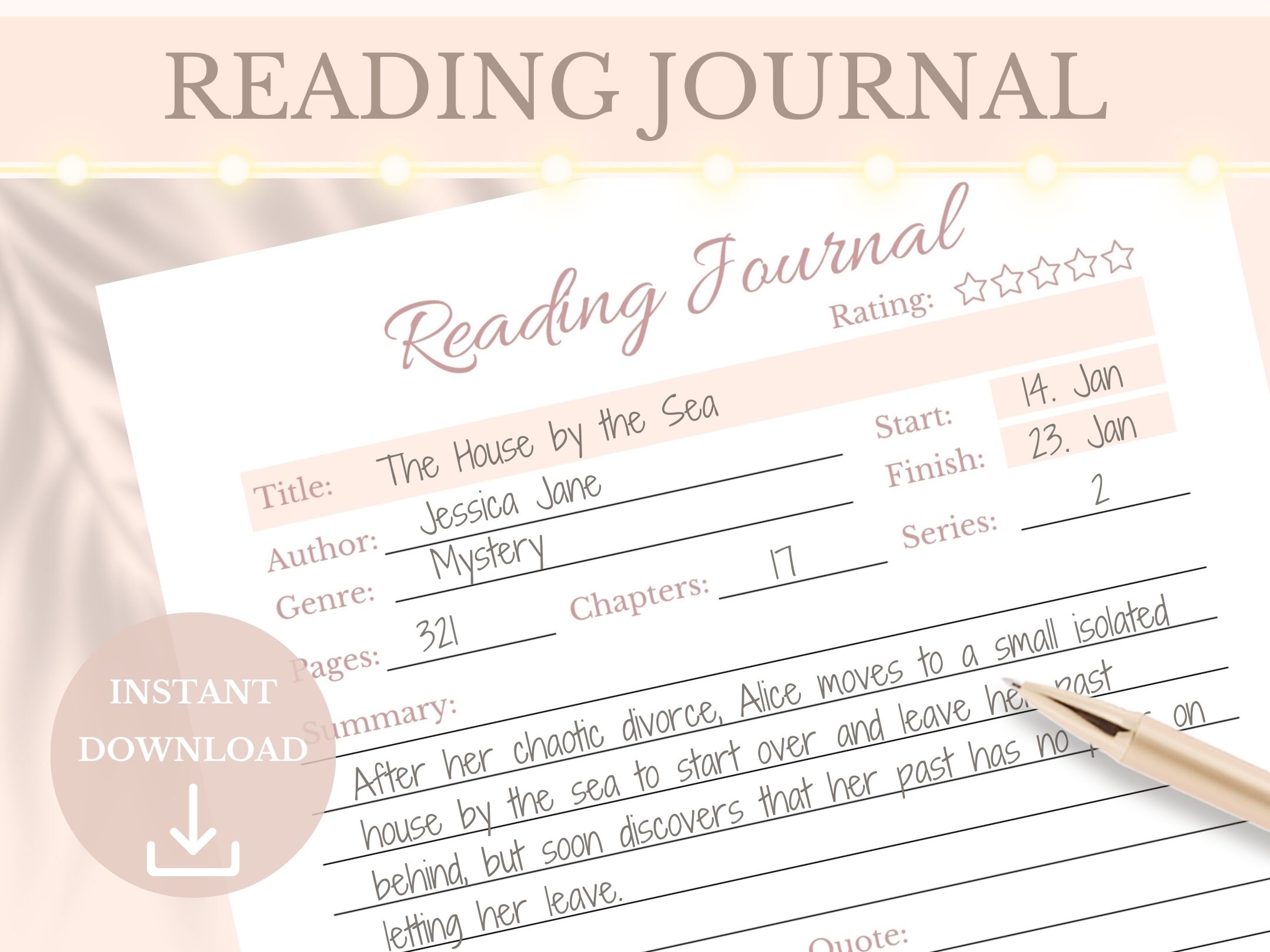 Reading Journal Printable Book Review Planner Reading Tracker, Book ...