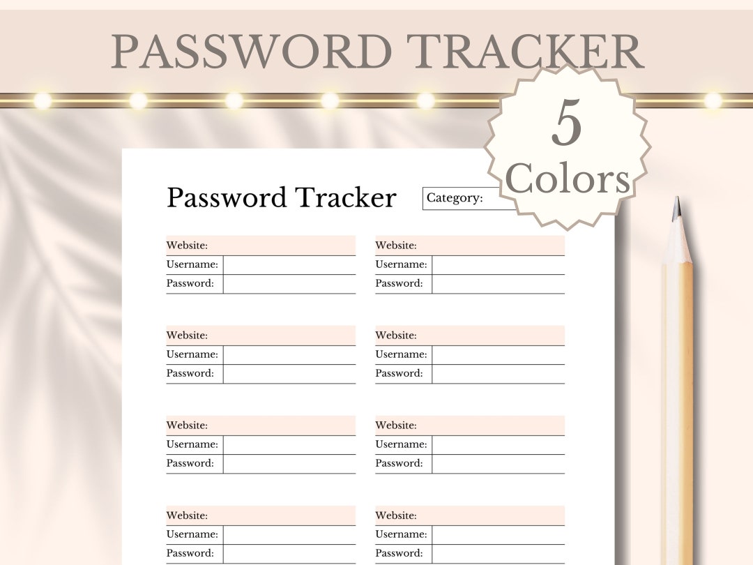 Minimalist Password Tracker Printable Planner Template, Simple Password ...
