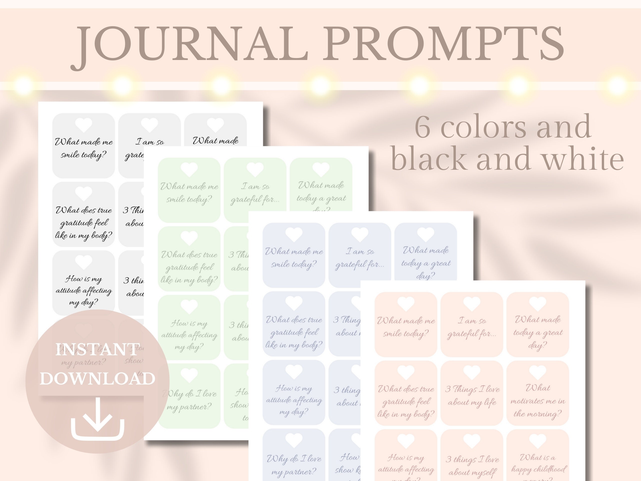 60 Gratitude Journal Prompt Cards Printable Journaling Prompts ...