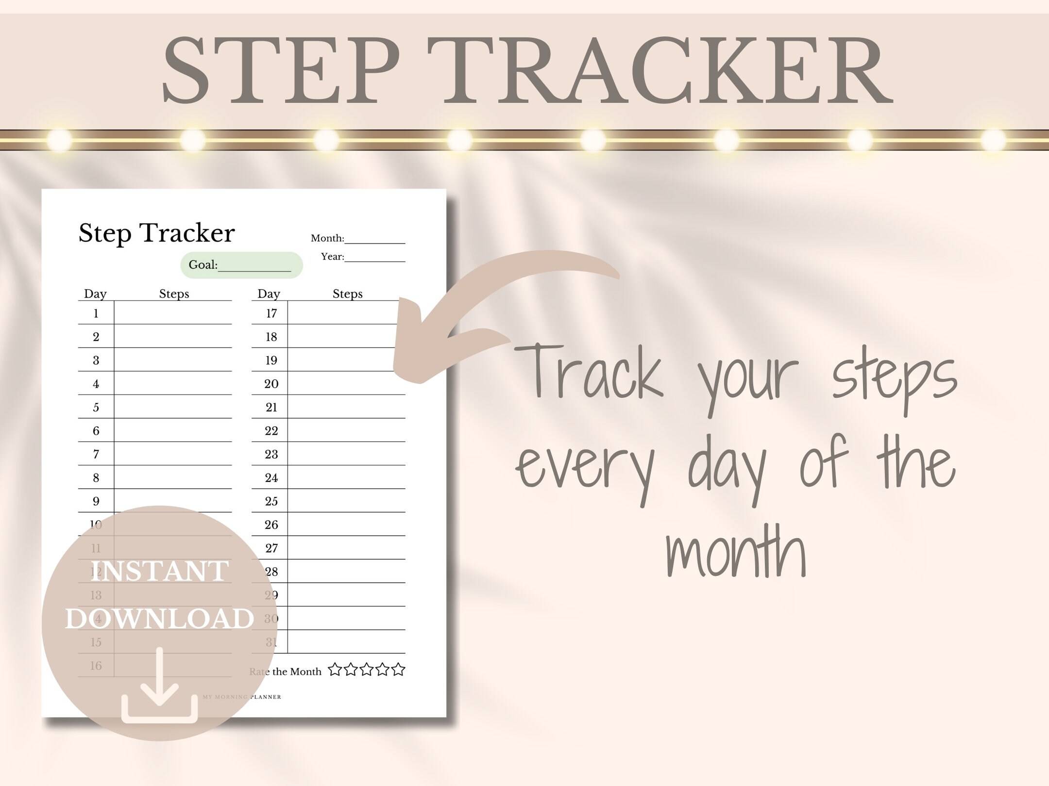 Step Tracker Printable Minimalist Walking Journal Template, Monthly ...