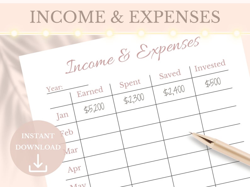 Yearly Income & Expense Tracker Printable Financial Budget Planner ...