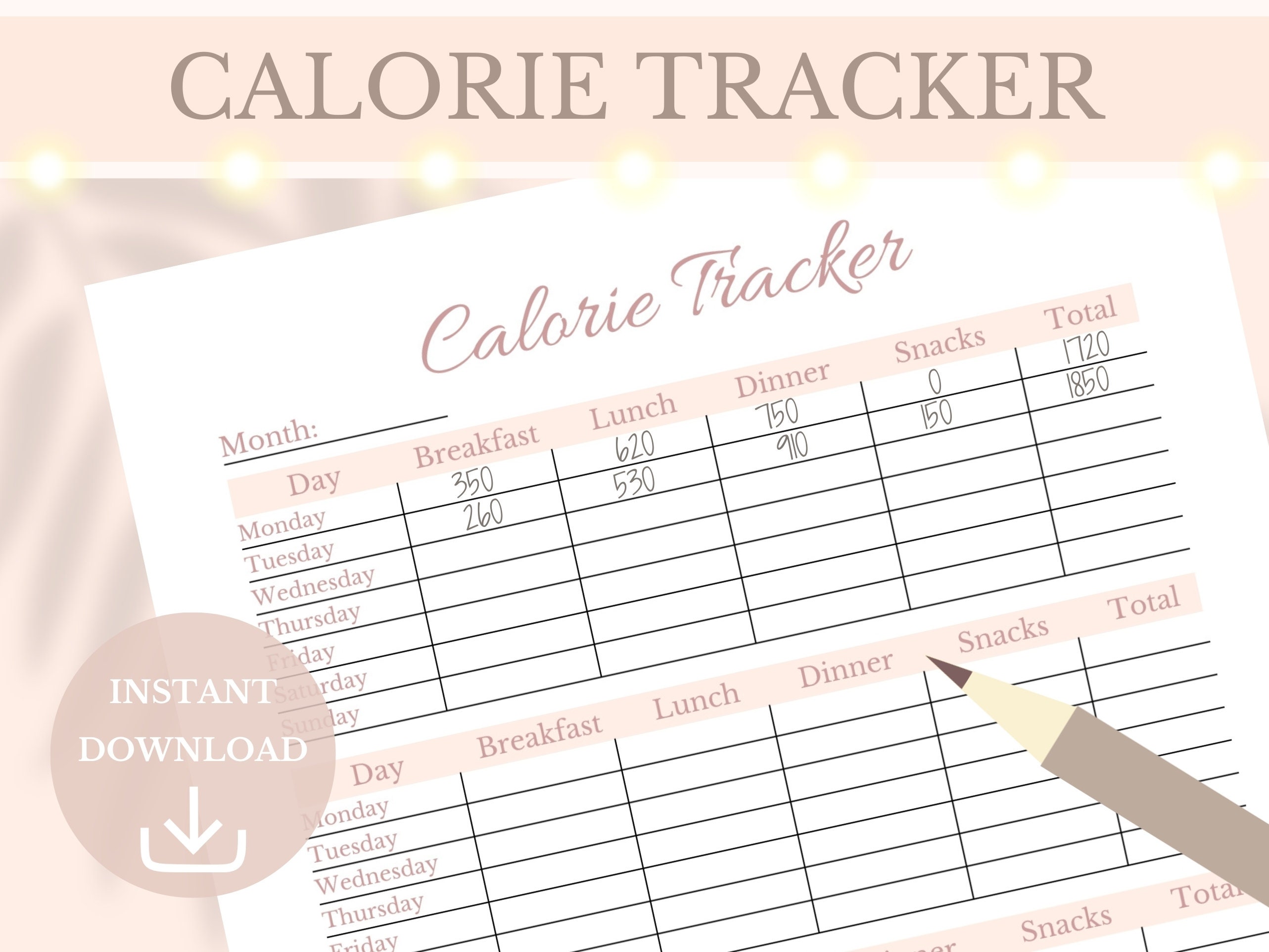 Calorie Tracker Printable Diet Tracker Meal Planner Food Journal Weight ...
