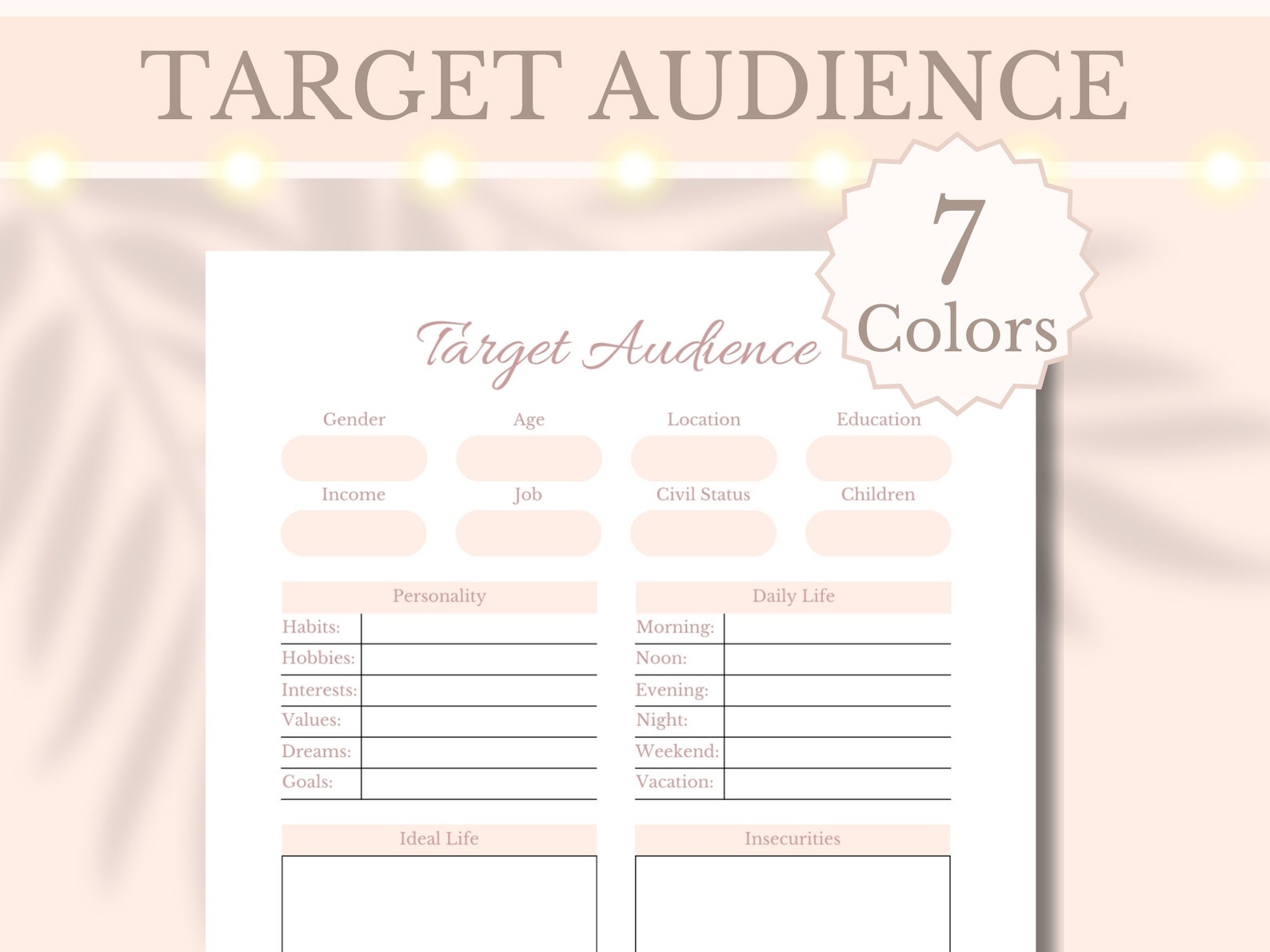 Target Audience Printable Template Target Customer Small Business ...