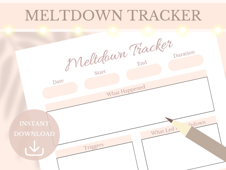 Autism Meltdown Tracker Printable Planner Special Needs Autistic Child Behavior Tracker Autism ...