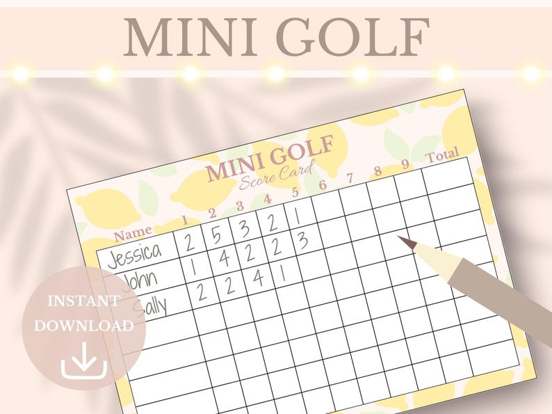 Mini Golf Score Card Printable Miniature Golf Scorecard Birthday Party ...