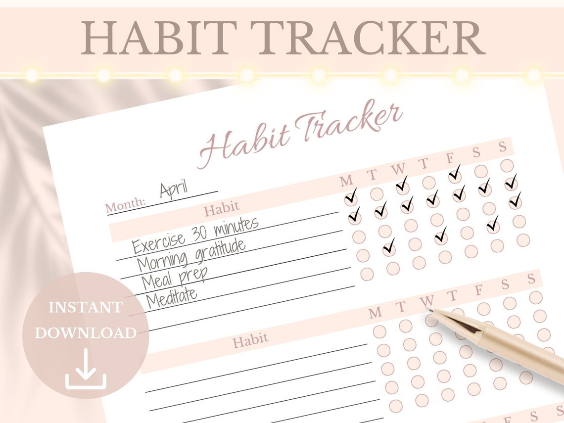 Habit Tracker Printable Planner, Girly Pink Routine Checklist Journal ...