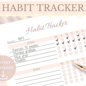 Habit Tracker Printable Planner, Girly Pink Routine Checklist Journal ...
