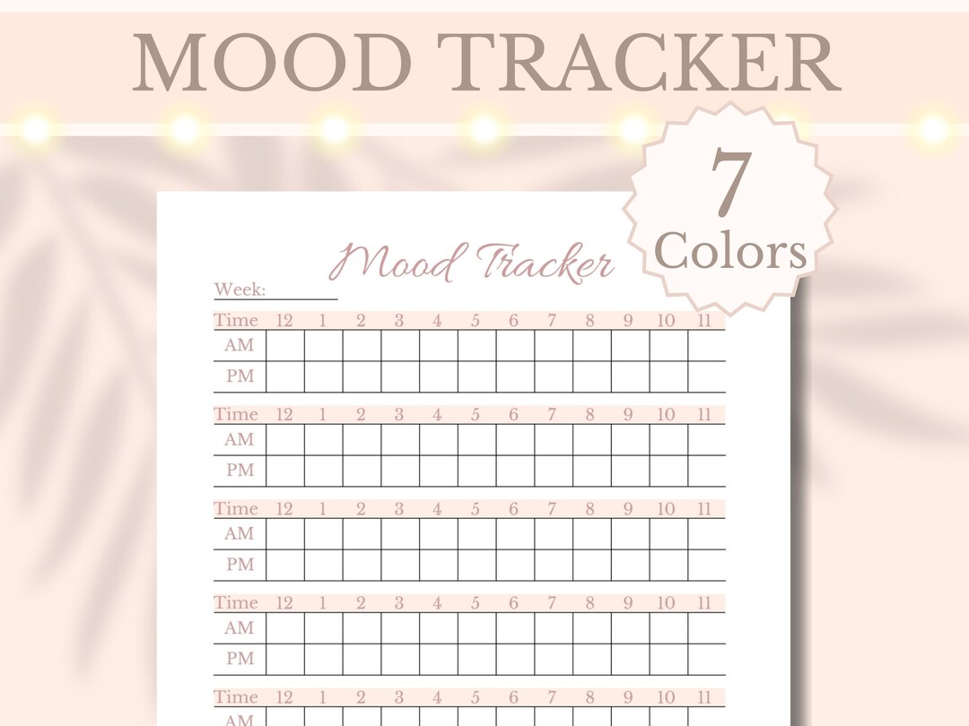 Mood Tracker Printable Planner Emotion Chart Health Worksheet Daily ...