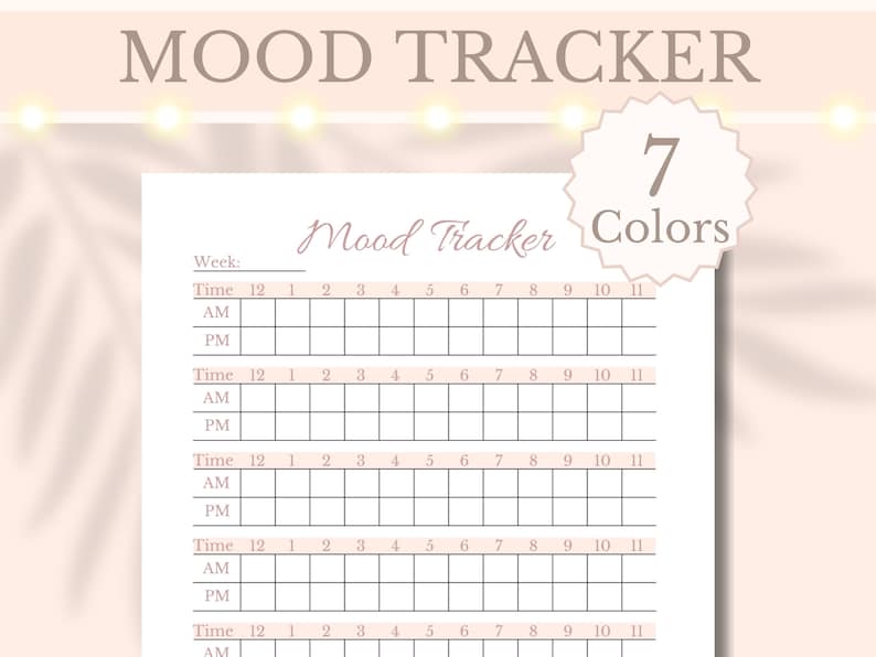 Mood Tracker Printable Planner Emotion Chart Health Worksheet Daily ...