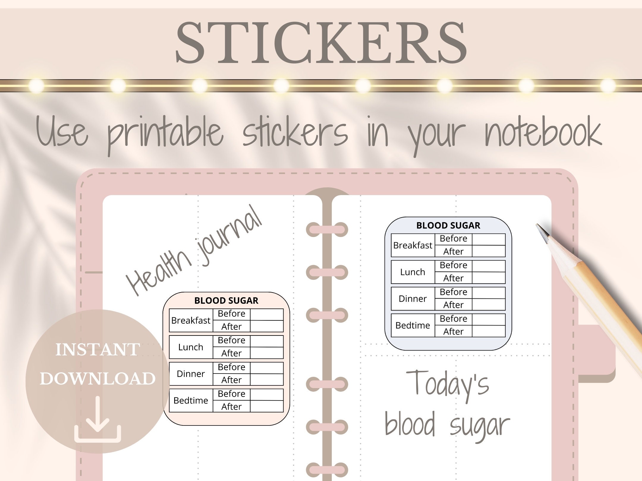Blood Sugar Printable Stickers Diabetes Tracker Glucose Journal Planner ...