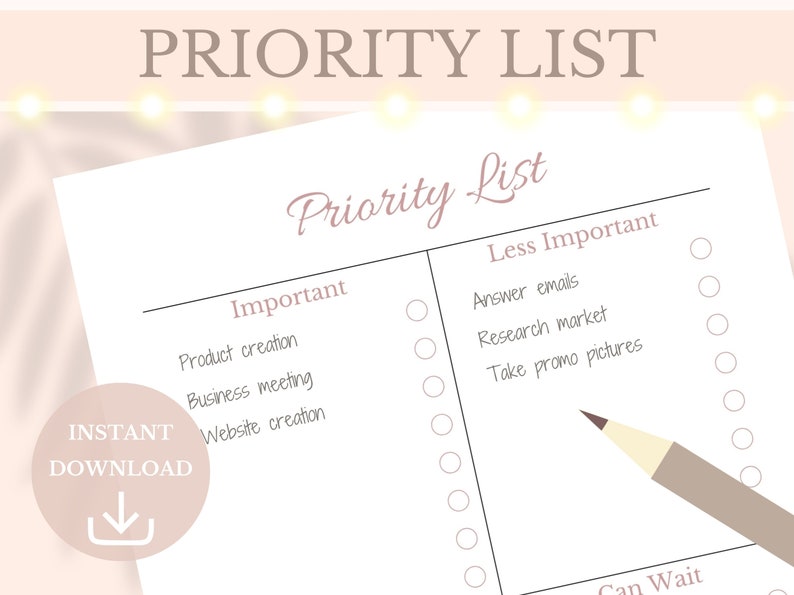 Priority List Printable to Do List Task Management Priority Matrix ...