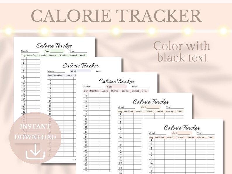 Calorie Tracker Printable Weight Loss Journal Fitness Planner Food Log ...