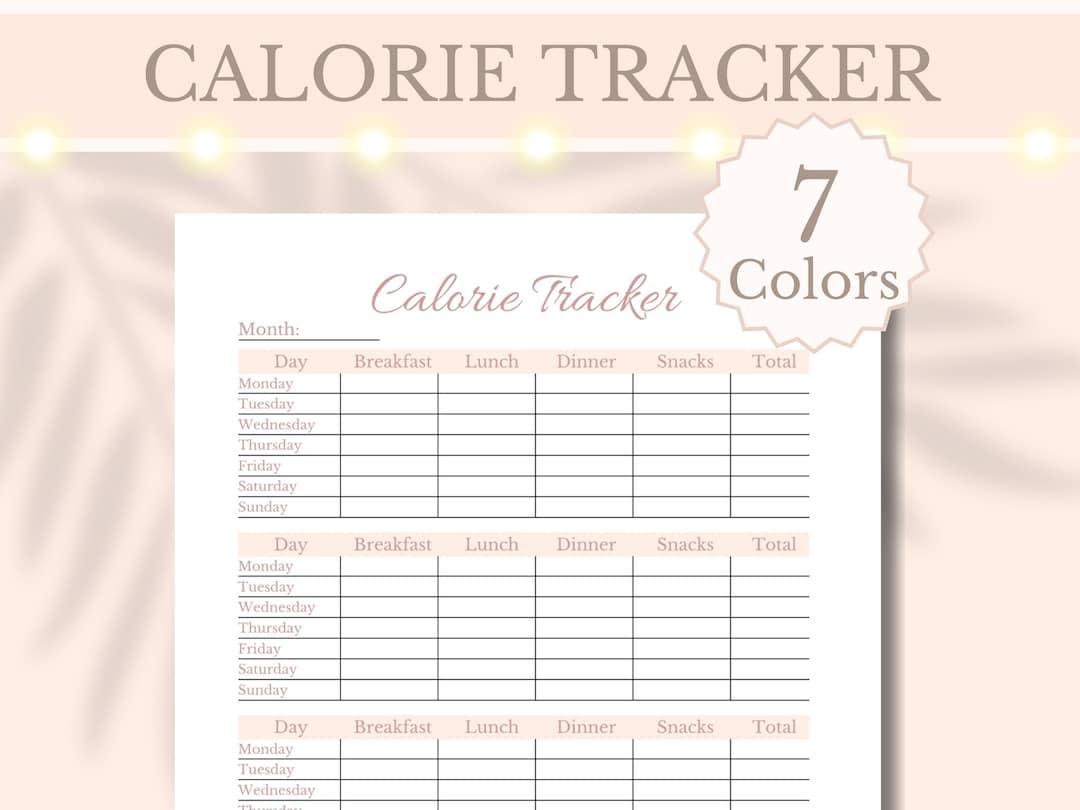Calorie Tracker Printable Diet Tracker Meal Planner Food Journal Weight ...
