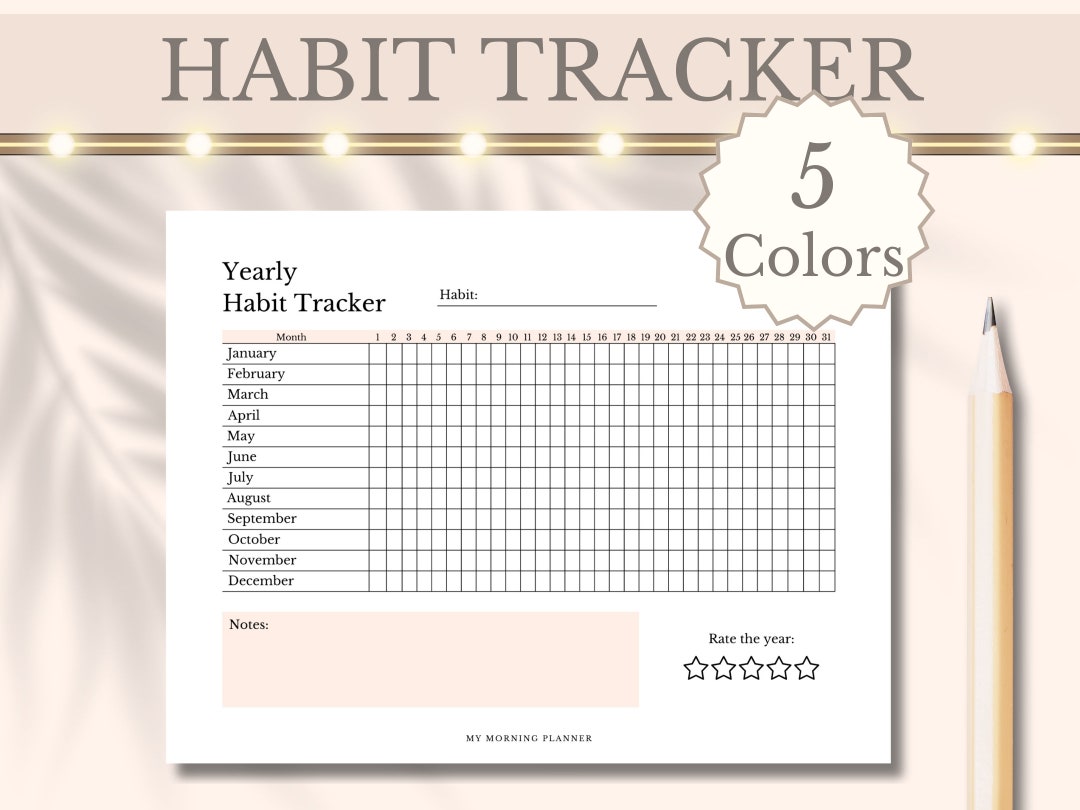 Yearly Habit Tracker Printable Landscape Template Planner Journal, 2024 ...
