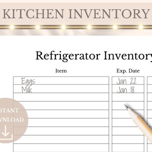 Kitchen Inventory Printable Tracker Food Log, Fridge Freezer Pantry ...