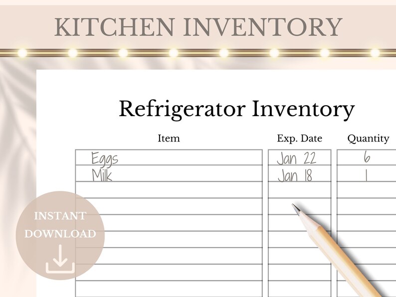 Kitchen Inventory Printable Tracker Food Log, Fridge Freezer Pantry ...