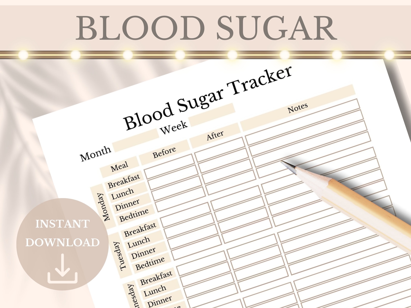 Blood Sugar Tracker Printable Download, Glucose Journal, Weekly ...