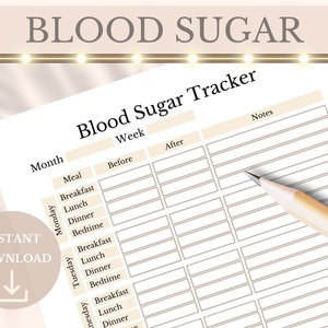 Blood Sugar Tracker Printable Download, Glucose Journal, Weekly ...