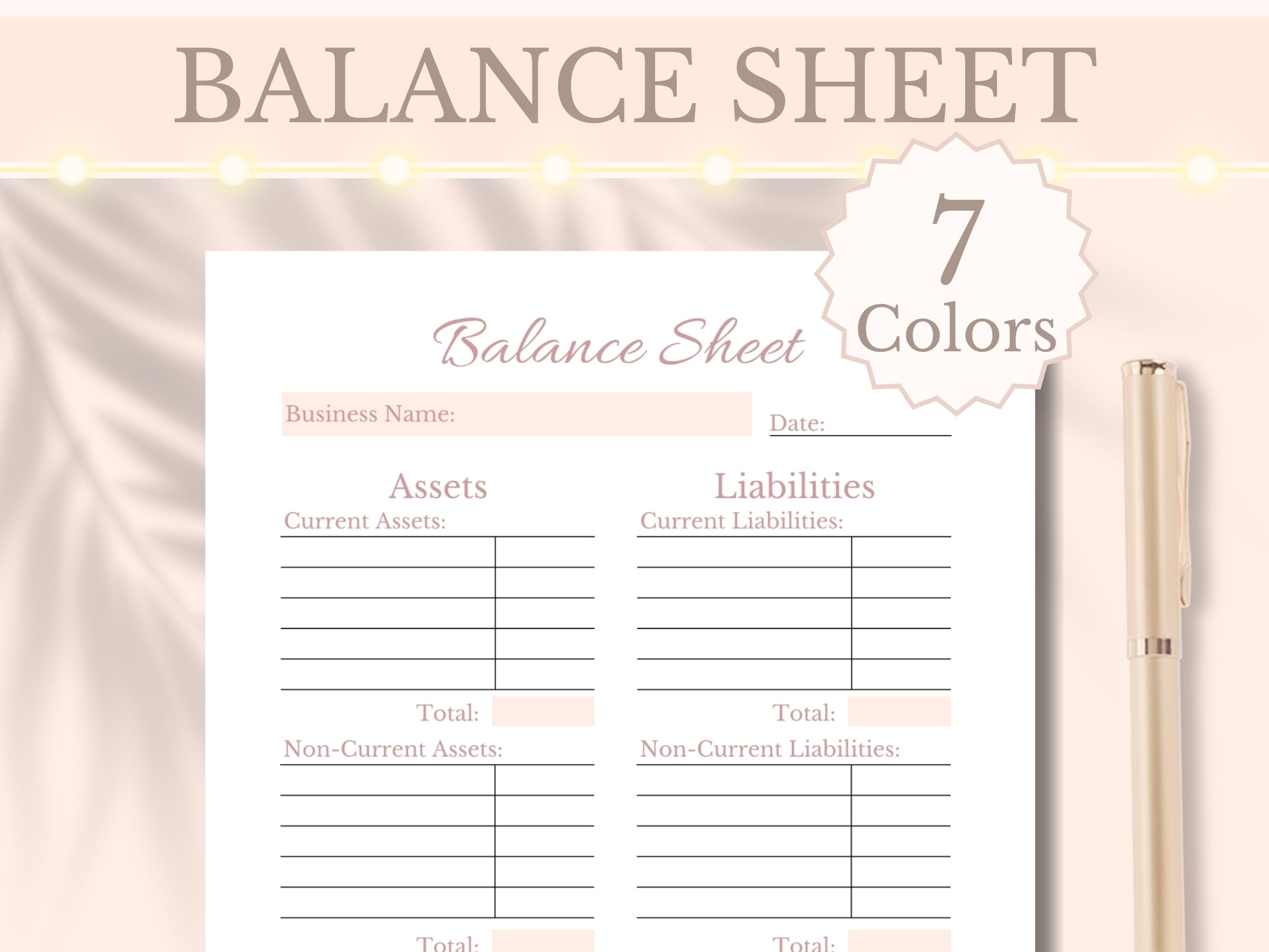 Balance Sheet Printable Bookkeeping Log Small Business Statement ...