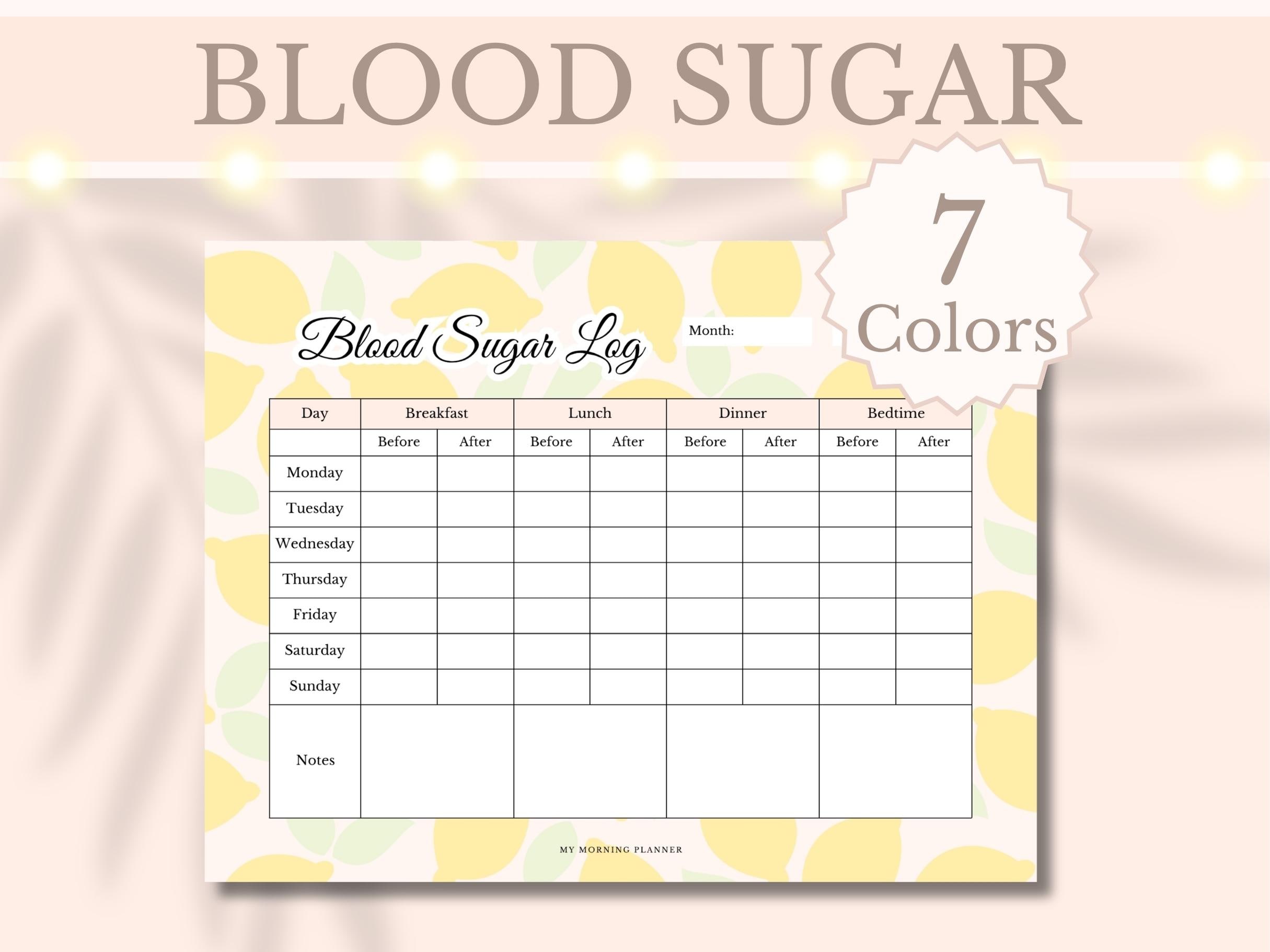 Blood Sugar Tracker Printable Glucose Log Diabetes Tracker Cute Lemon ...
