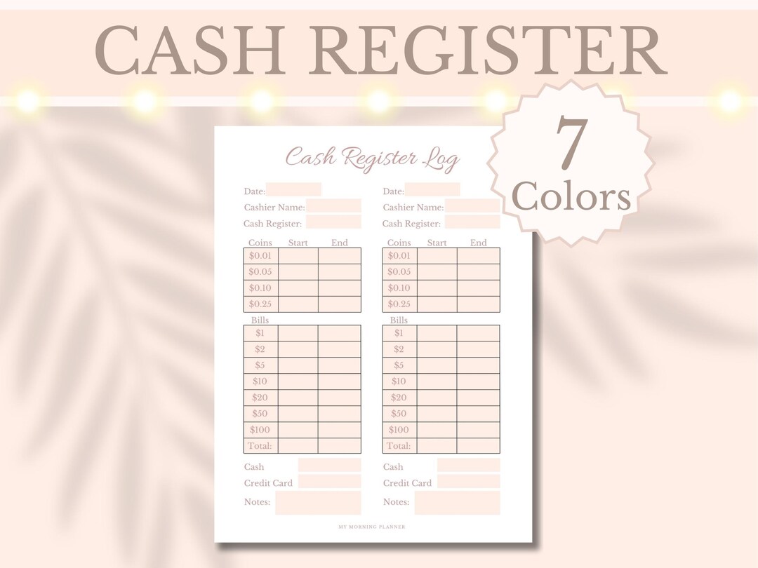Cash Register Drawer Count Printable Cashier Shop Closing Till Balance ...