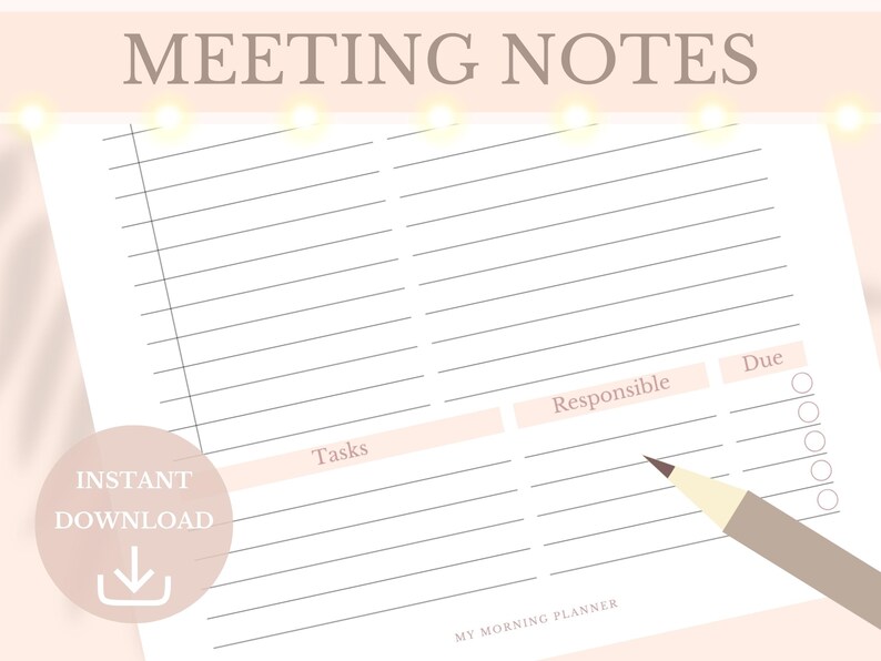 Meeting Notes Planner Printable Work Meeting Minutes Notes Sheet Agenda ...