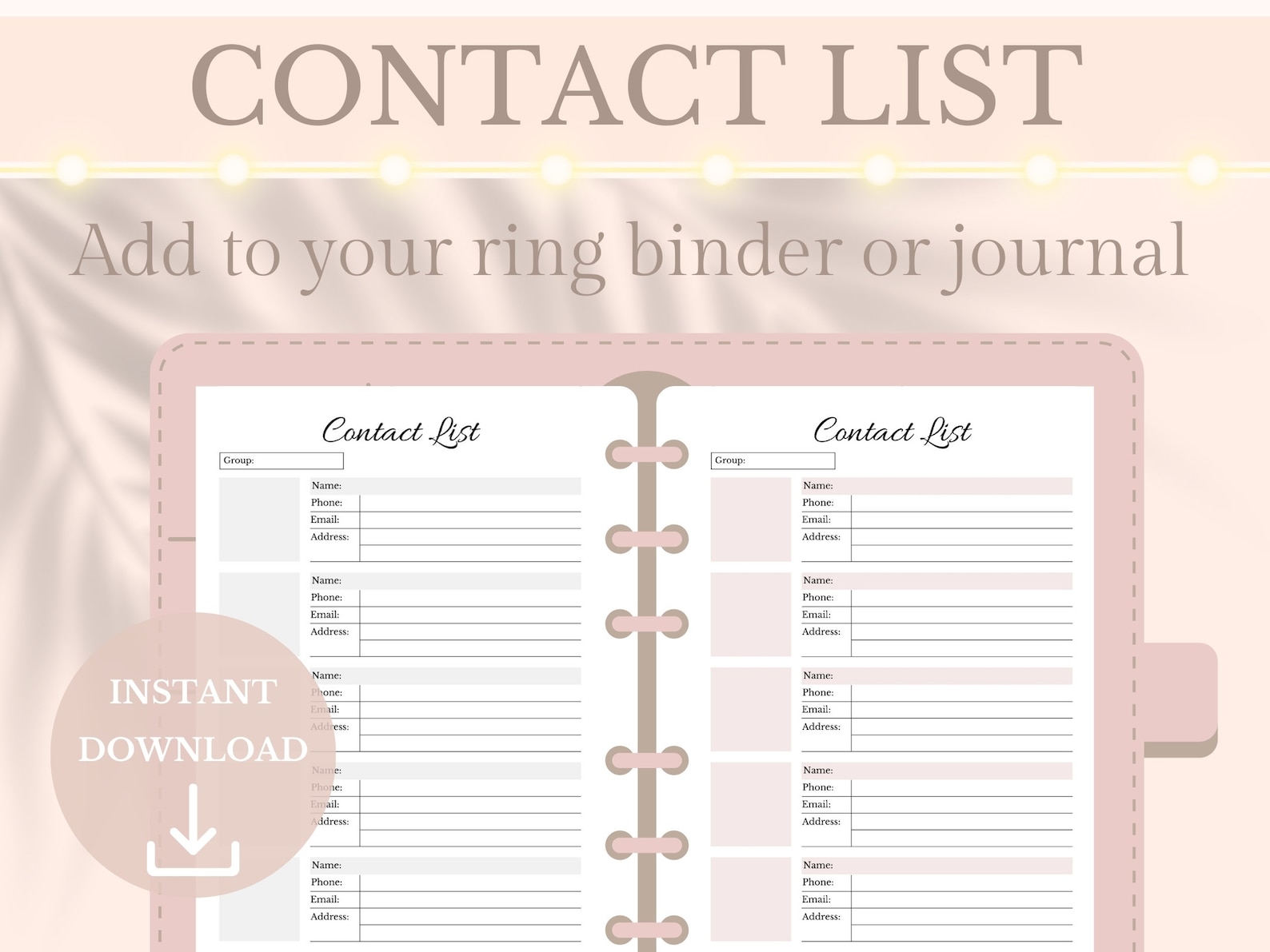 Contact List Printable Address Book Insert, Contact Directory Phone ...