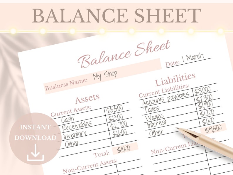 Balance Sheet Printable Bookkeeping Log Small Business Statement ...