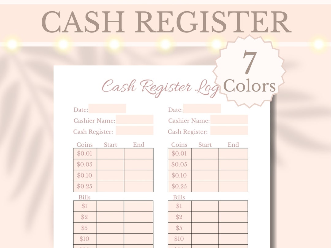 Cash Register Log Printable Cashier Shop Closing Drawer Till Balance ...