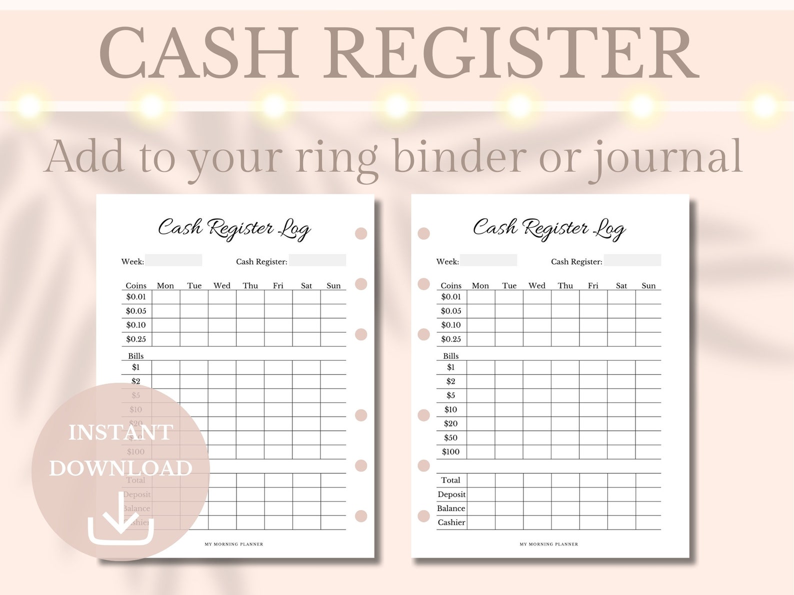 Cash Register Weekly Log Printable Drawer Till Balance Shop Closing ...
