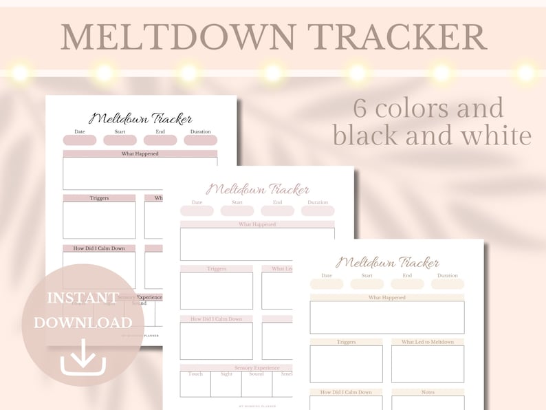 Autism Meltdown Tracker Printable Planner Special Needs Autistic Child Behavior Tracker Autism ...