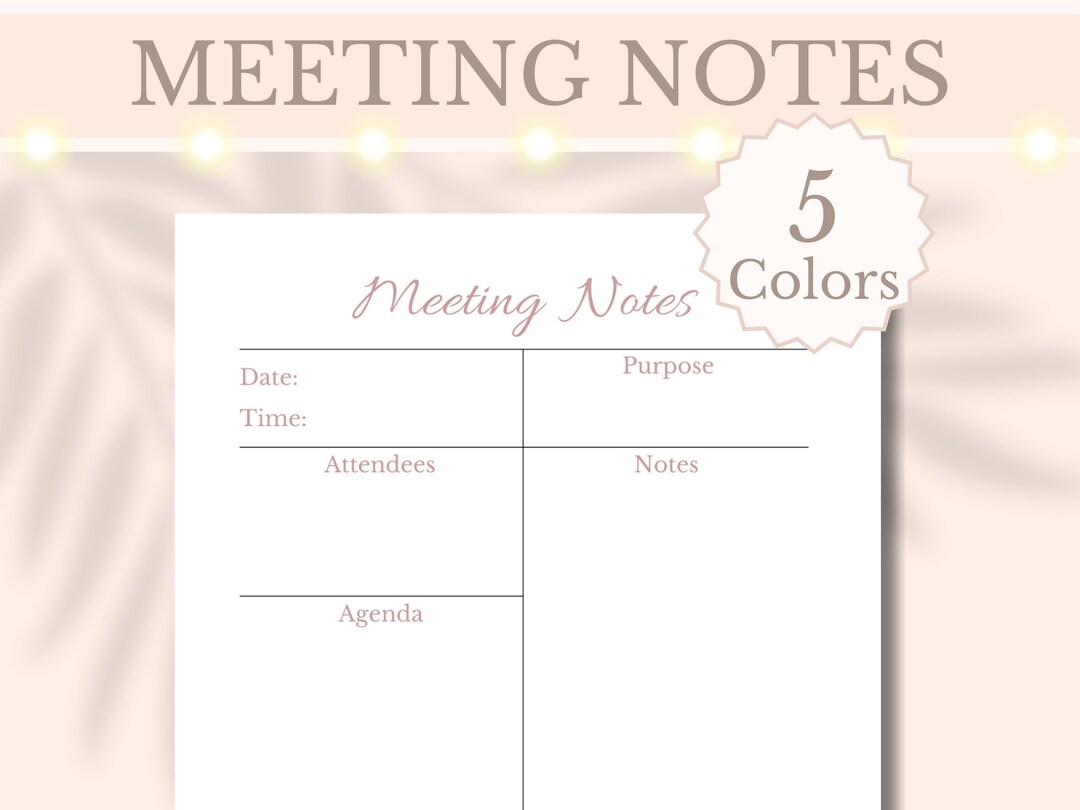 Meeting Notes Printable Planner Small Business Note Taking Template ...