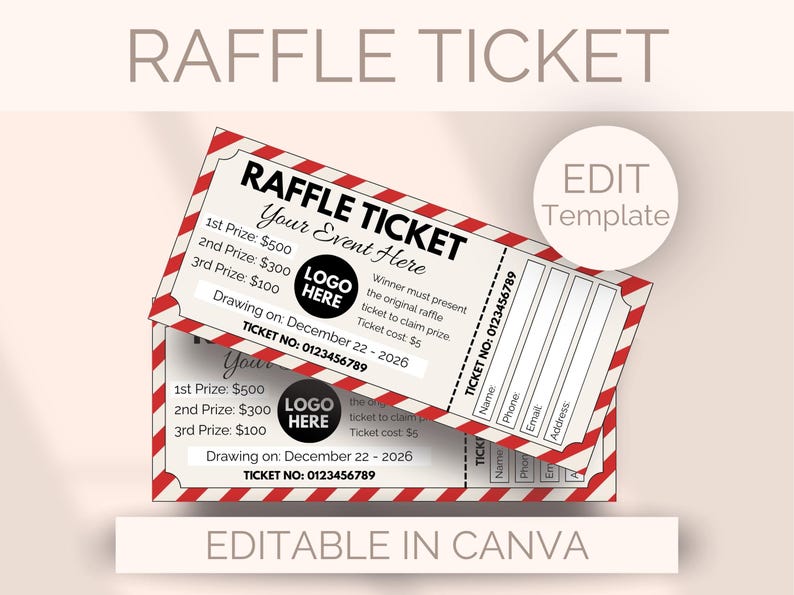 EDITABLE Raffle Ticket Template DIY Fundraiser Raffle Ticket Printable ...