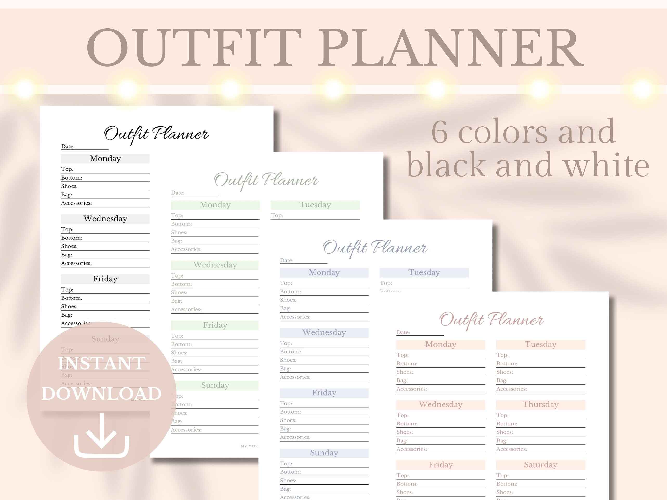 Work Outfit Planner Printable Wardrobe Organizer Clothe Ideas Tracker ...