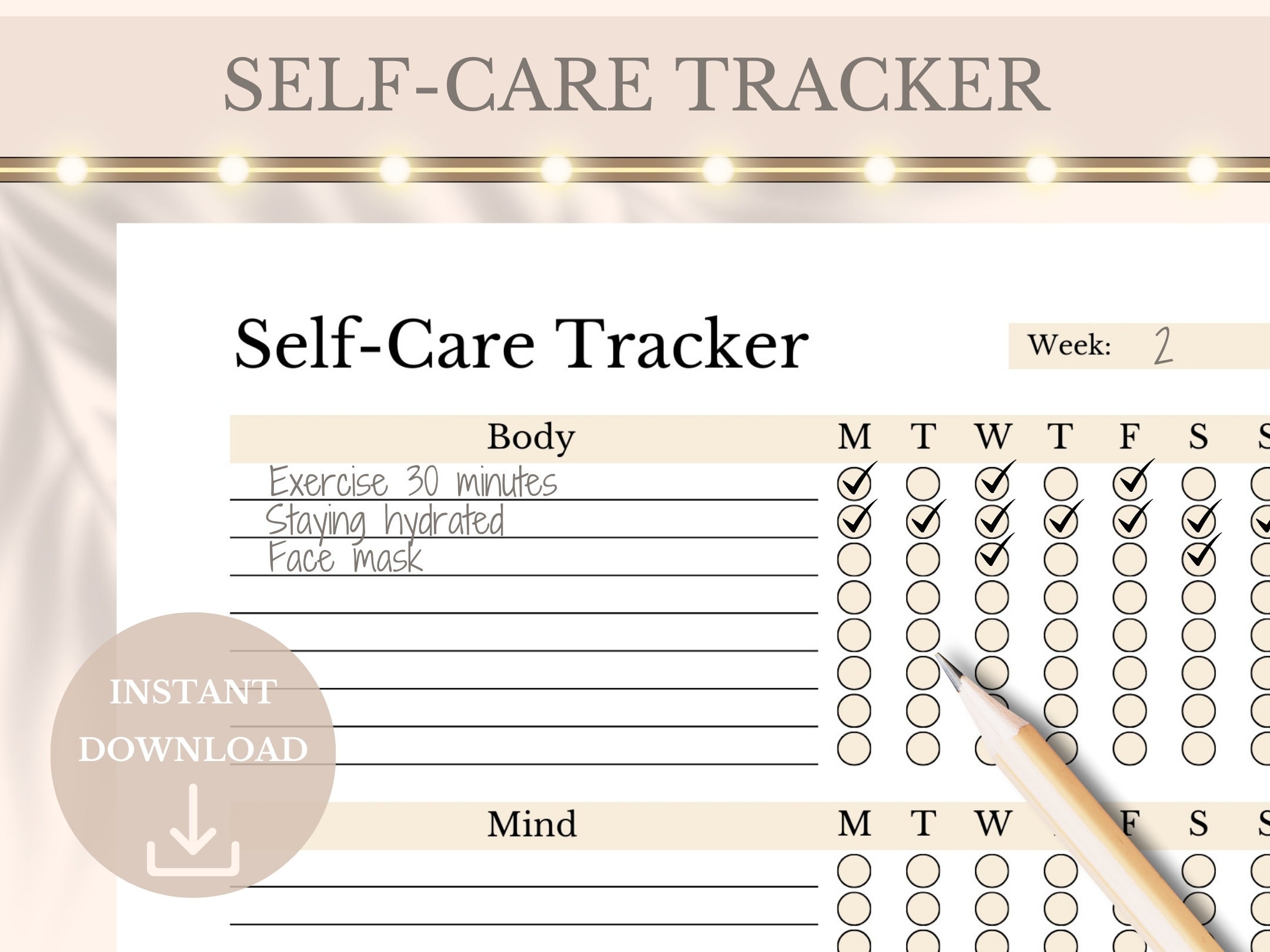 Self Care Tracker Printable Template Checklist, Weekly Selfcare Planner ...