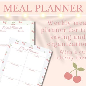 Digital Weekly Meal Planner Printable Ring Binder Insert Cute Cherry ...