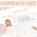 Contact List Printable Address Book Insert, Contact Directory Phone ...