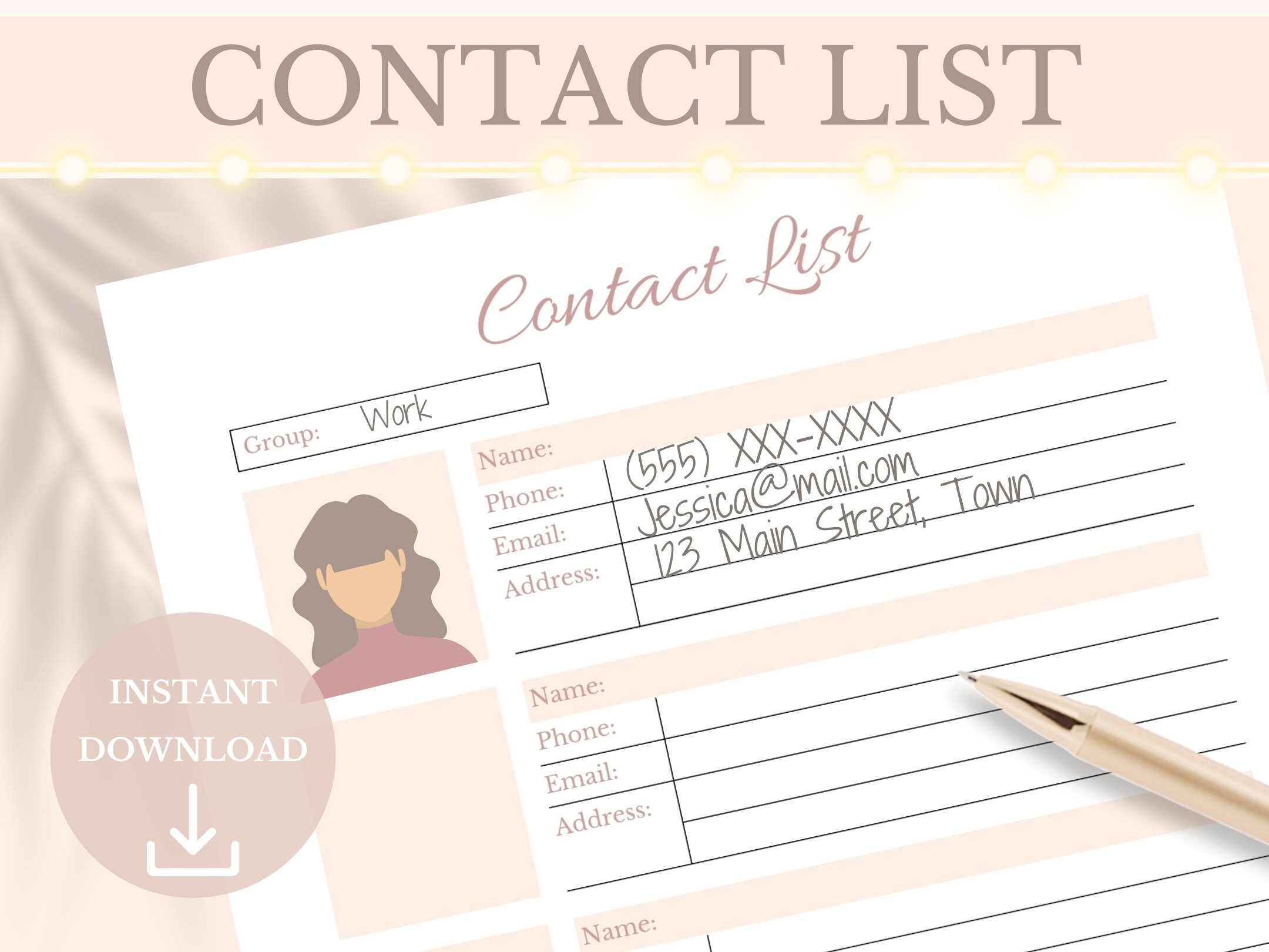 Contact List Printable Address Book Insert, Contact Directory Phone ...