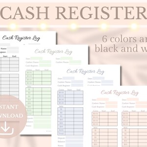 Cash Register Log Printable Cashier Shop Closing Drawer Till Balance ...