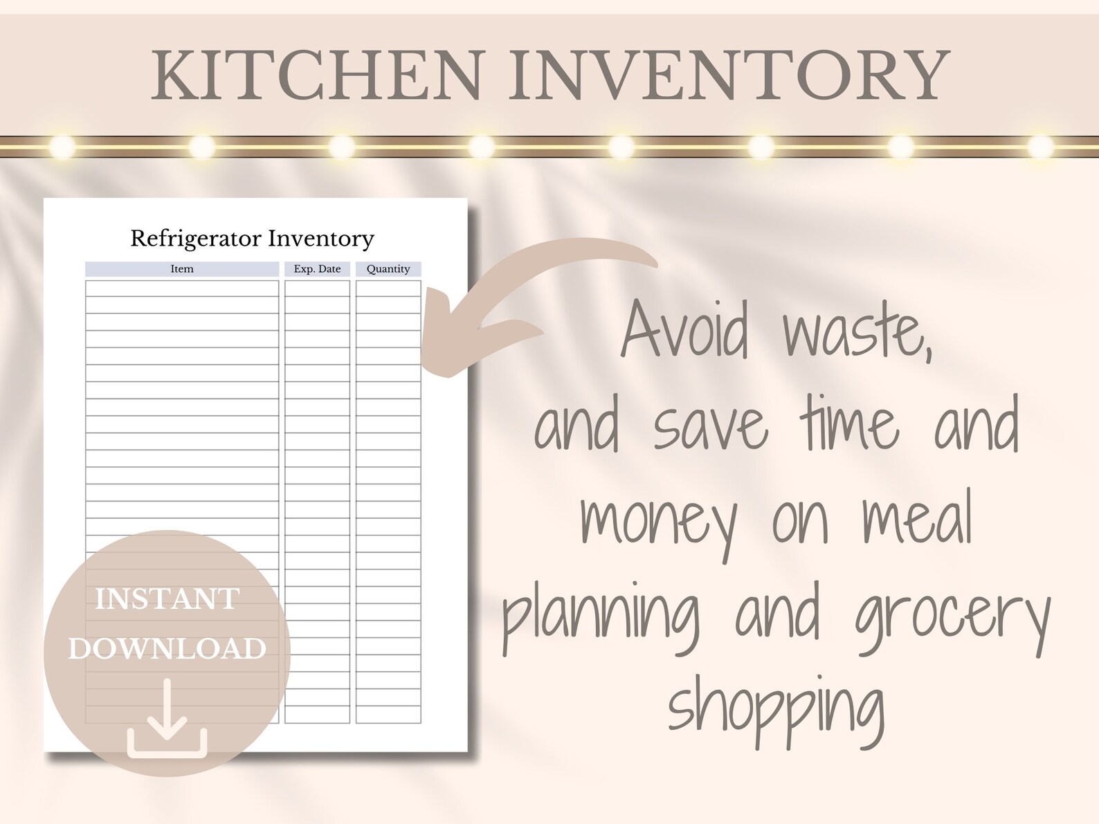 Kitchen Inventory Printable Tracker Food Log, Fridge Freezer Pantry ...