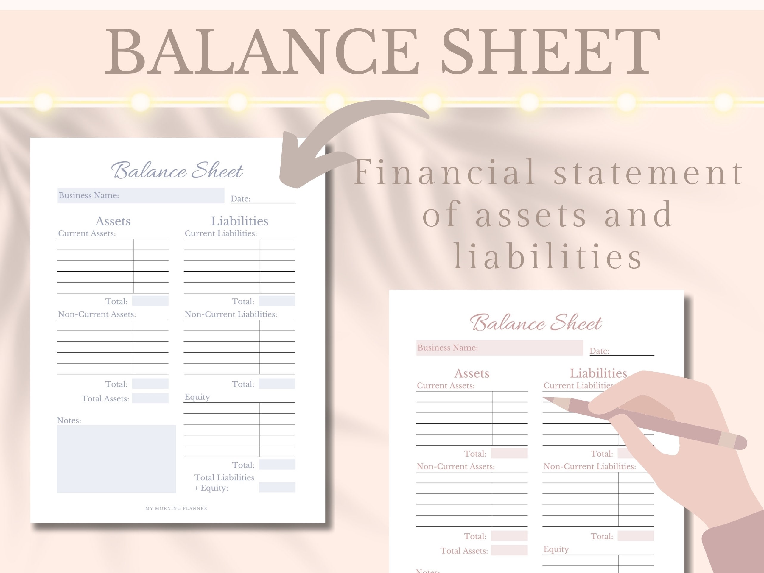 Balance Sheet Printable Bookkeeping Log Small Business Statement ...